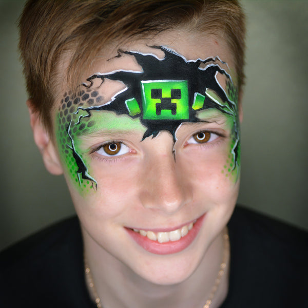 Exploding Creeper Minecraft Face Paint by Natalia Kirillova - Facepaint.com